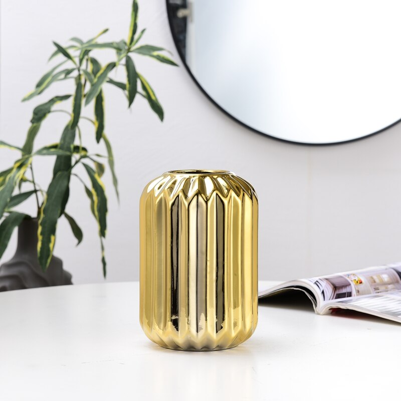 Ceramic Geometric Golden Vase Nordic Simple Light ... – Grandado