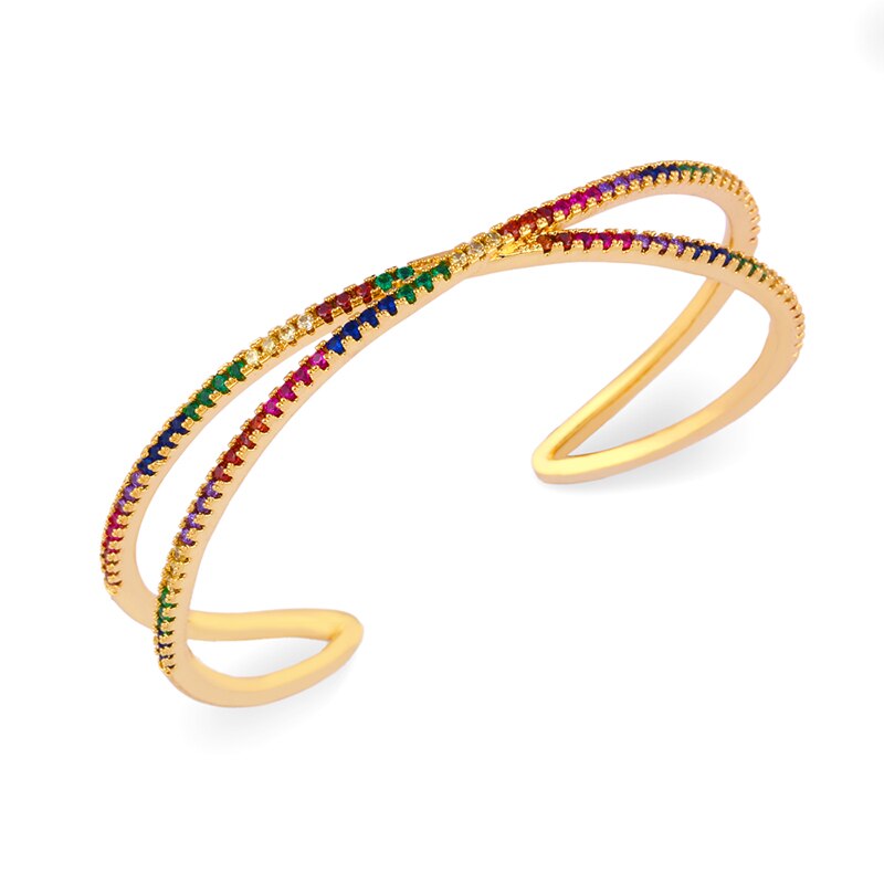 FLOLA Gold Rainbow Evil Eye Bangles For Women Cuff... – Grandado