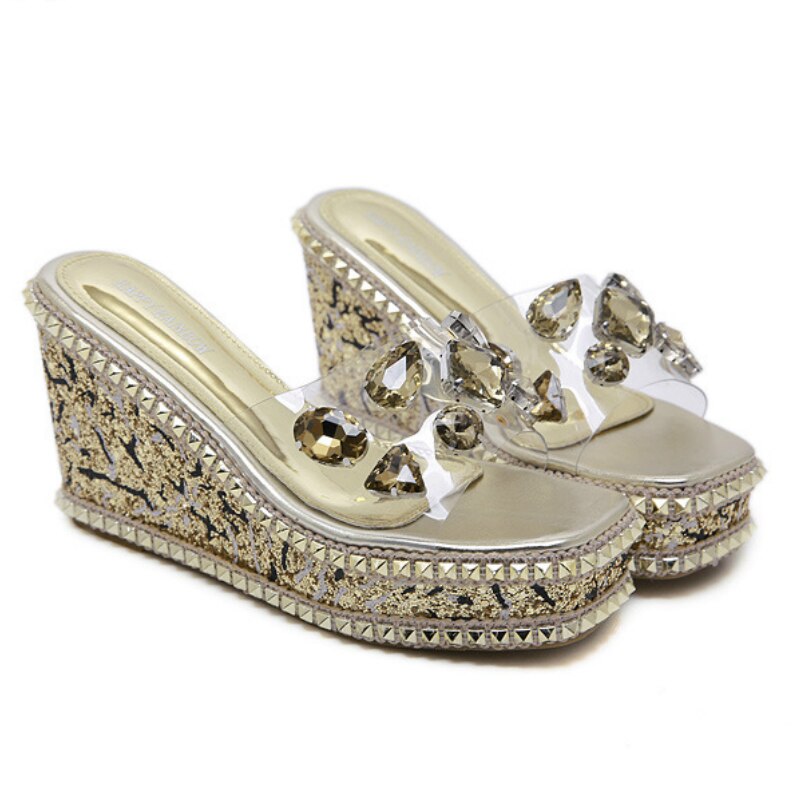 Luxury Women Slippers Rhinestone Platform Wedges H... – Vicedeal