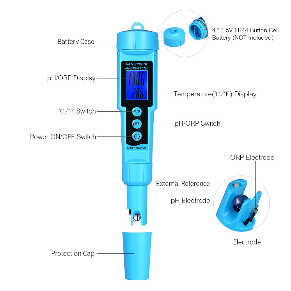 3in1 Ph/Orp/Temp Meter Water Detector Digitale Tri... – Grandado