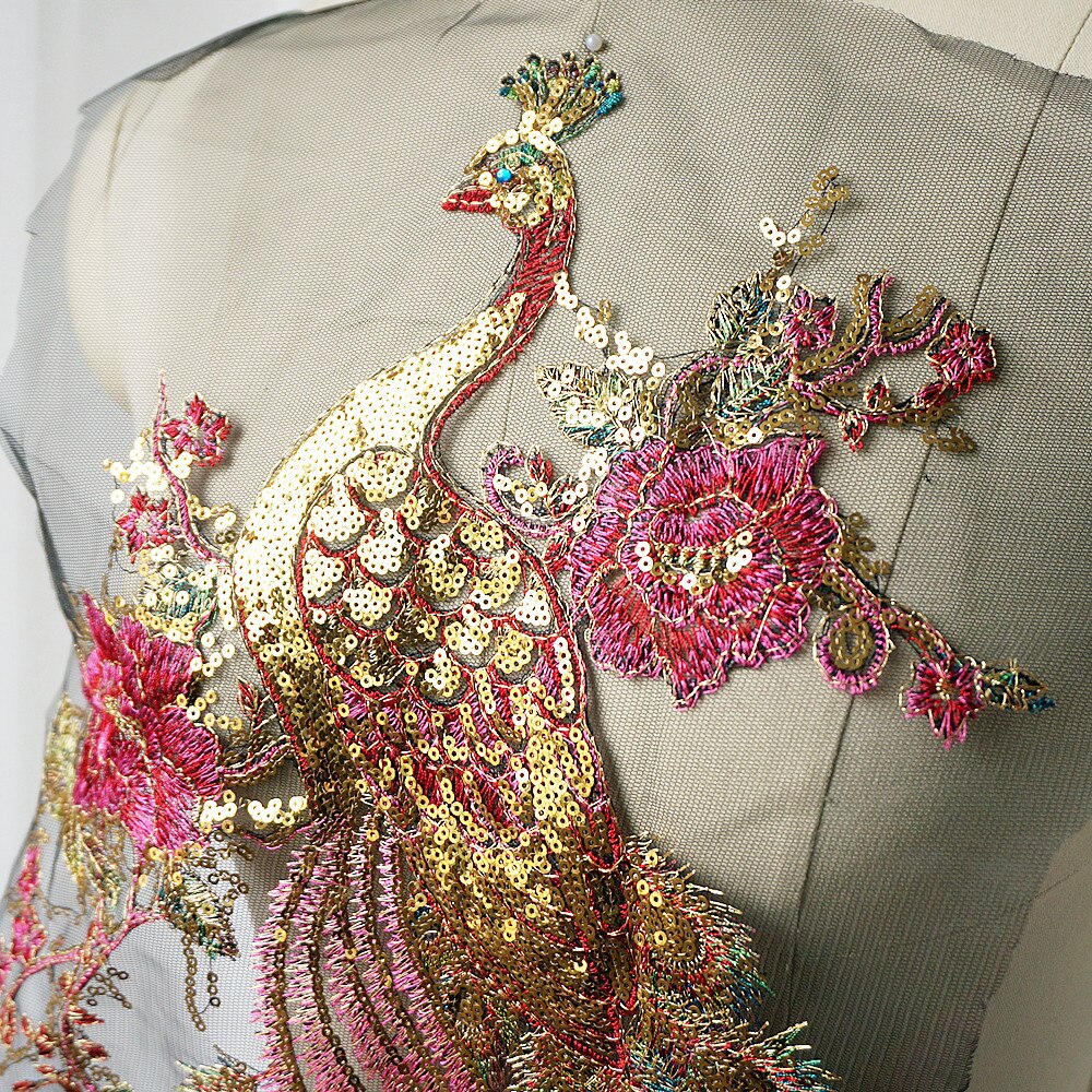 Zwart Tulle Borduren Gold Sequin Pauw Vogel Appliq... – Vicedeal