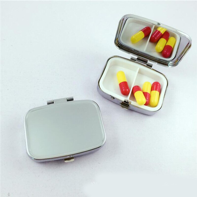 Quadrato in metallo Argento Pill box Holder Caso 2... – Grandado