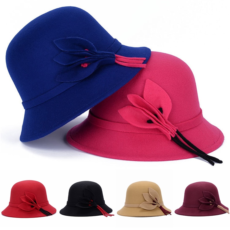 Naiveroo Women Warm Wool Felt Fedora Flowers Hat L... – Grandado