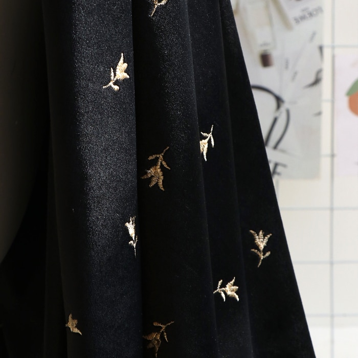 Black gold velvet fabric embroidery Korean velvet ... – Grandado