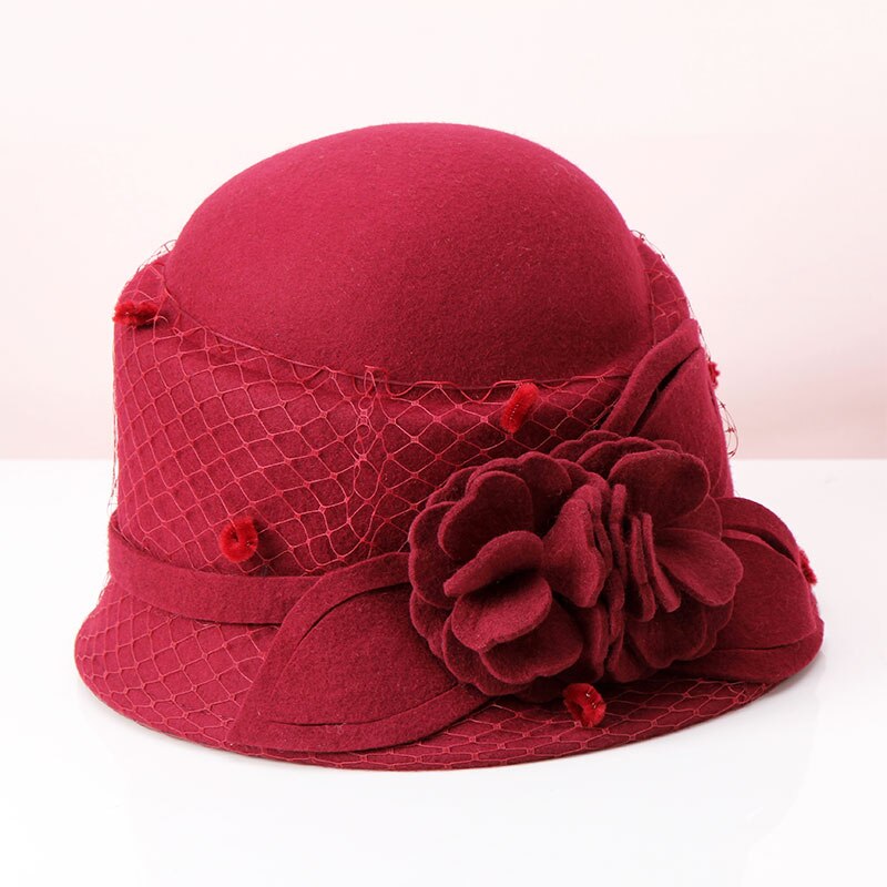 Lady Fedoras Hat Girls Flowers Wool Dome Hats Red ... – Grandado