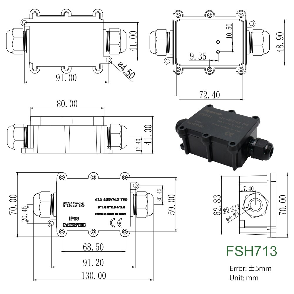 Waterproof Junction Box IP68 2 Way 450V 41A Plug L... – Grandado
