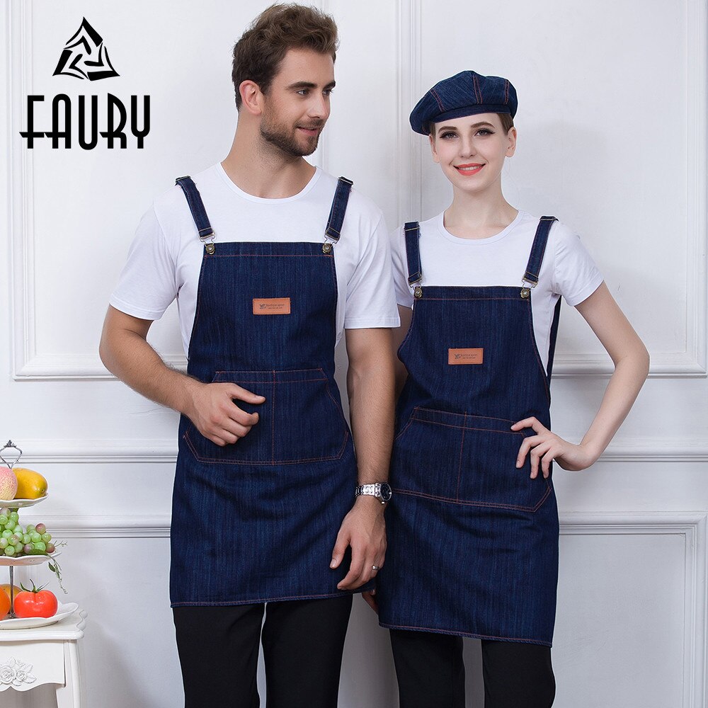 Black Blue Unisex Adjustable Strap Denim Chef Food... – Grandado