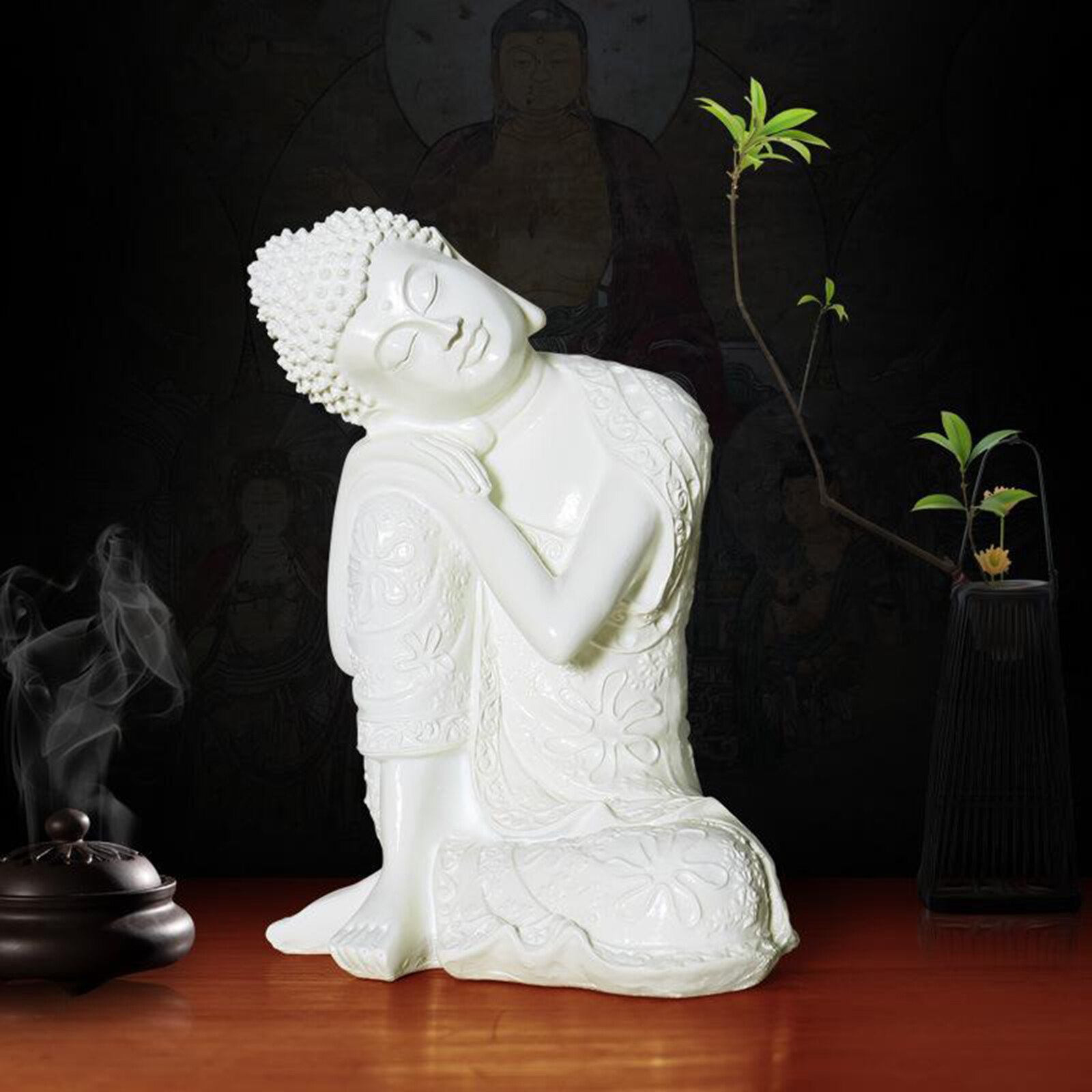 White 23cm Resin Sleeping Buddha Statue Sitting Re... – Vicedeal