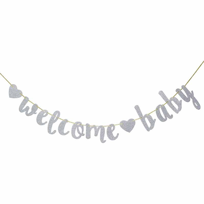 Welcome Baby Silver Glitter Banner Baby Shower Gen... – Grandado