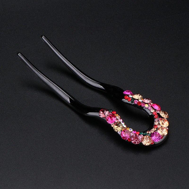 U-shaped Hairpin Bent Clip Colorful Rhinestone Bla... – Grandado