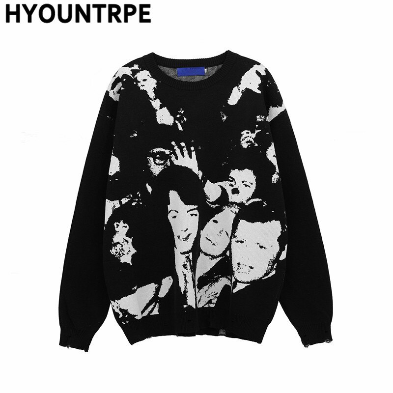 Hip Hop Punk Knitted Oversized Sweater Mens Autumn... – Vicedeal