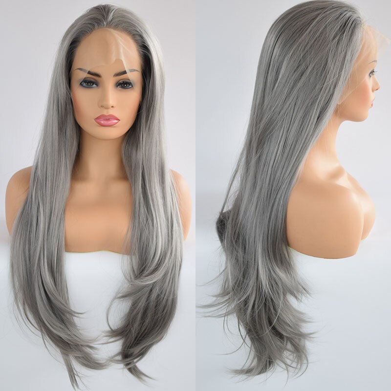 Bombshell Grey Natural Straight Synthetic Hair Lac... – Grandado