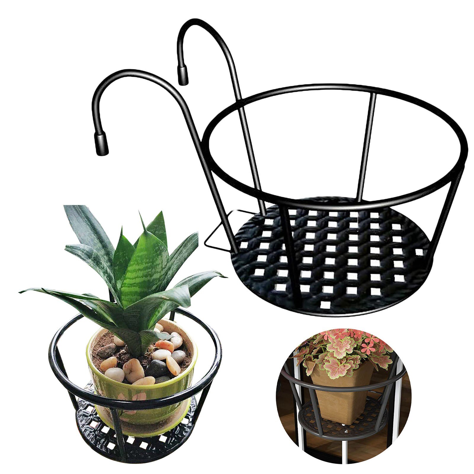 Balcony Hanging Plant Racks Round Flower Pot Rack ... – Grandado