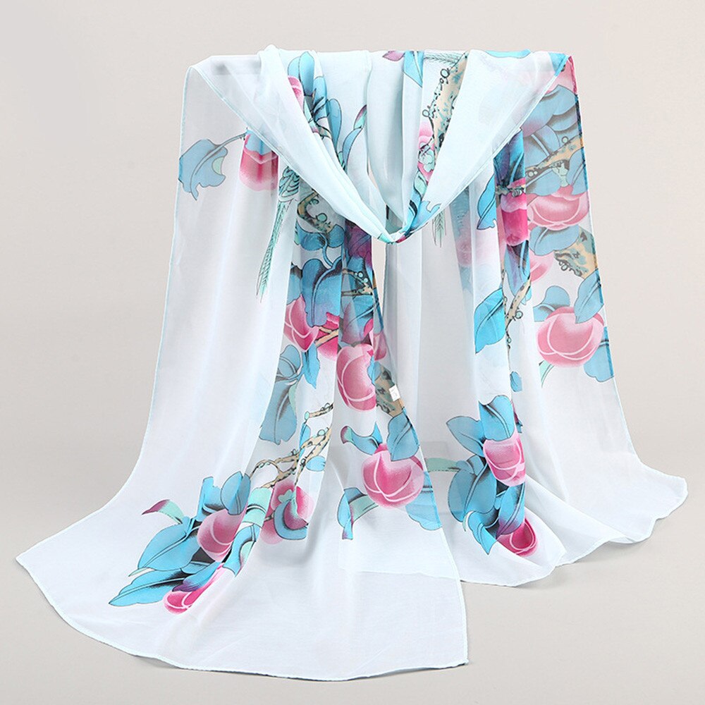 Chiffon Silk Scarfs Beach Floral Print Shawl Women... – Grandado