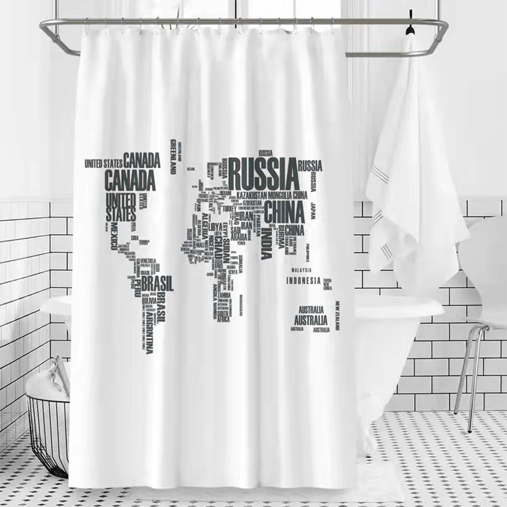 World Map pattern shower curtain Country name prin... – Grandado