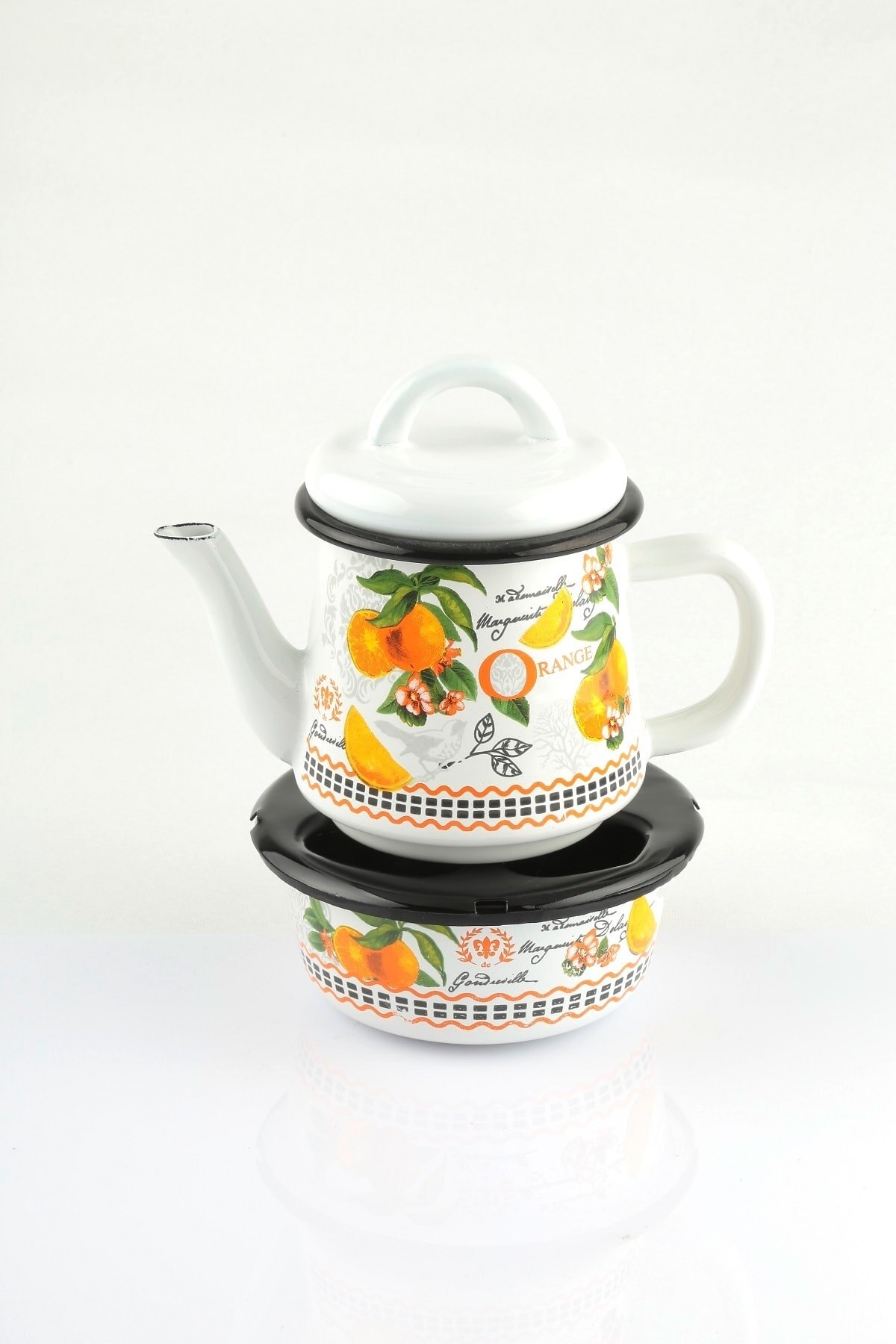 Tetera esmaltada con patrón de flores, color naran... – Grandado