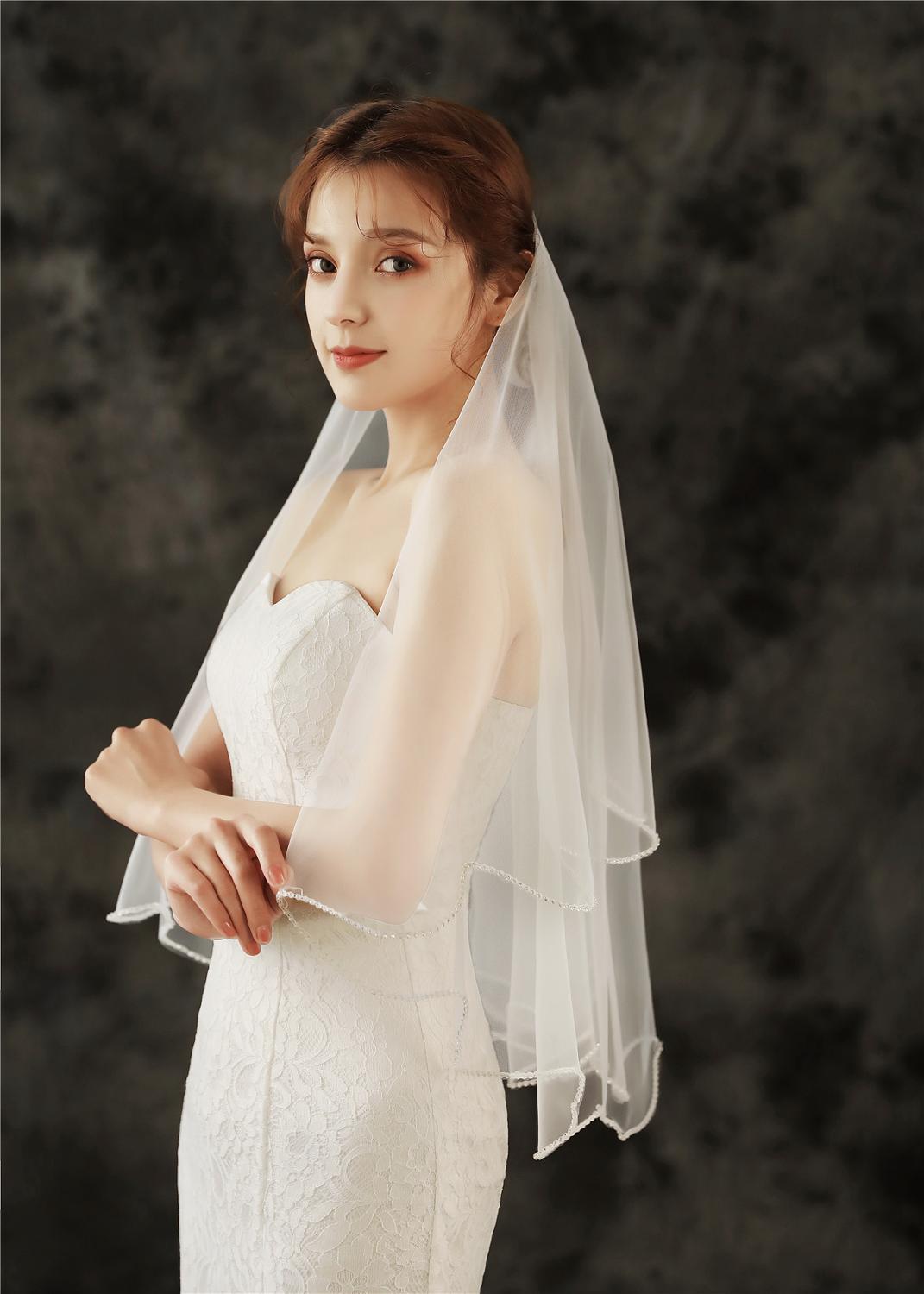 One Layers White Ivory Wedding Veils with Comb Cry... – Grandado