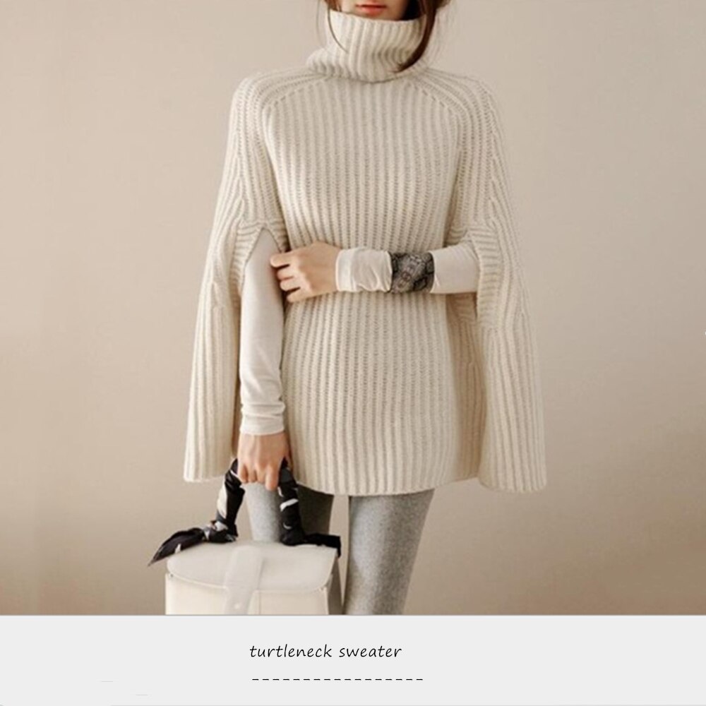 Cloak Women Knitted Sweaters Loose Turtleneck Fema... – Vicedeal