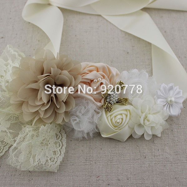 10pcs/lot Floral Beige and ivory wedding sash vint... – Grandado