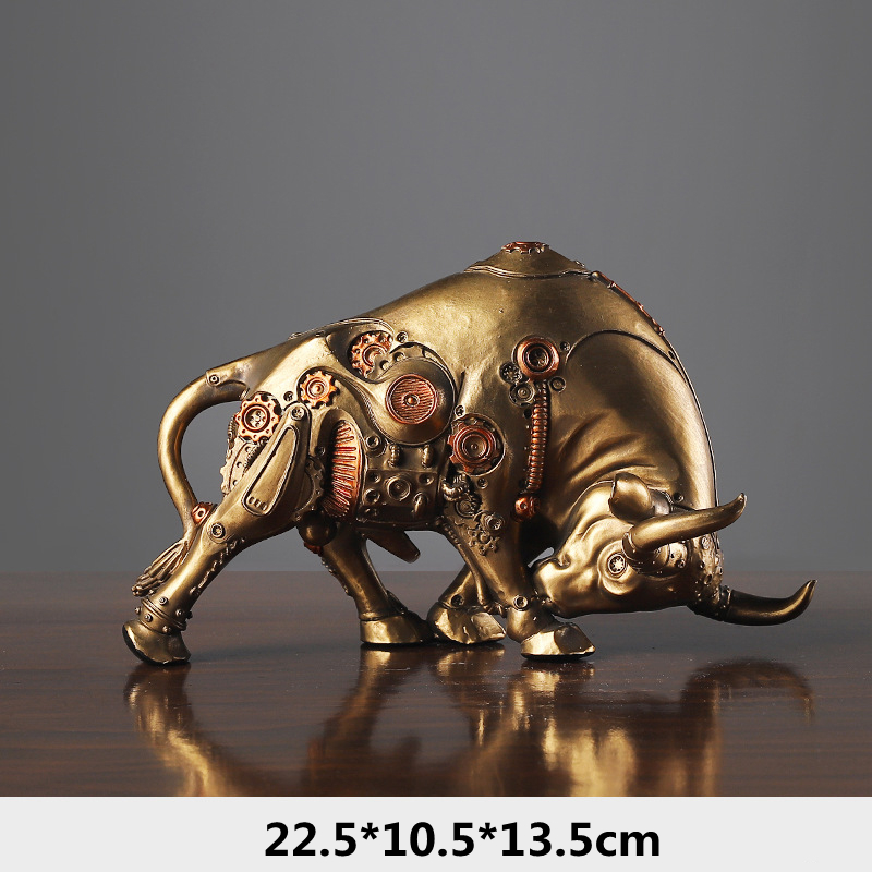 NORTHEUINS Resin Mechanical Style Bull Statue Gold... – Grandado