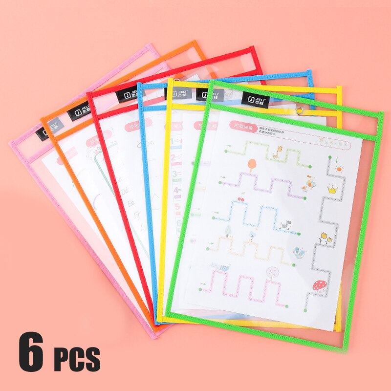 6pcs A4 Reusable File Dry Erase Pockets with Pen T... – Grandado