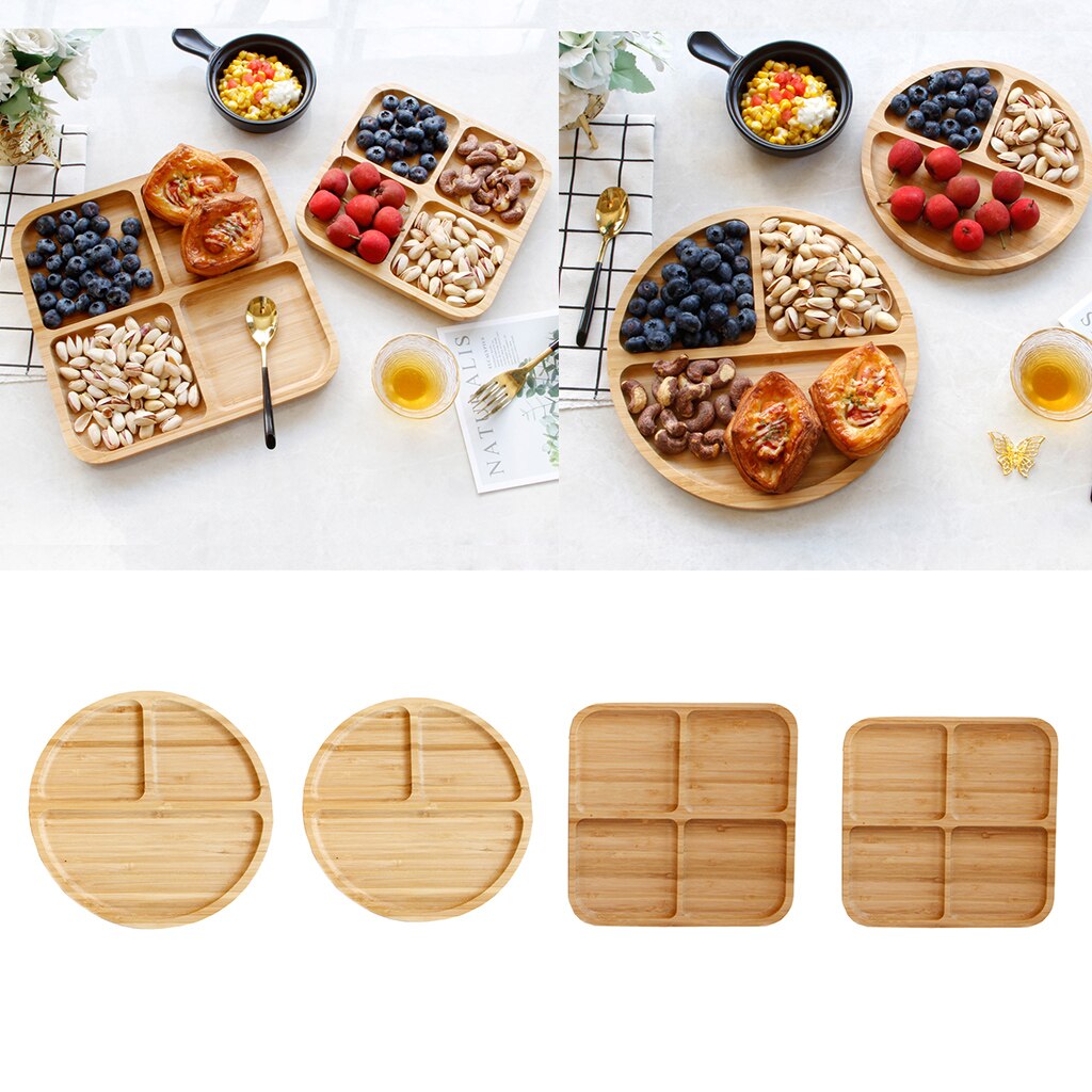 Divided Bamboo Square Round Plates Healthy Eating ... – Grandado