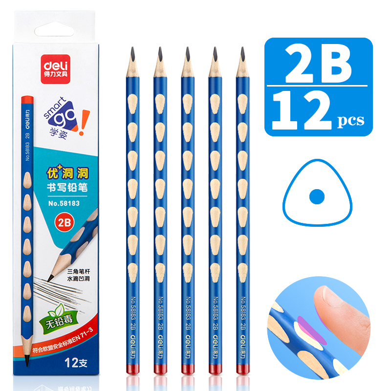 Deli Hole Pencil HB 2B Beginner Correction Grip Po... – Grandado