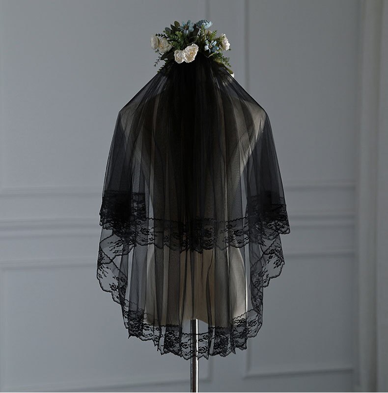 Double Layers Tulle Bridal Veils with Comb Black S... – Vicedeal