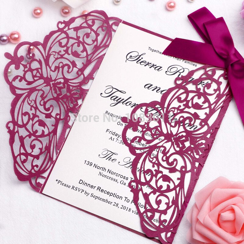 PONATIA 20 PCS Burgundy Wed Invitations Cards With... – Grandado