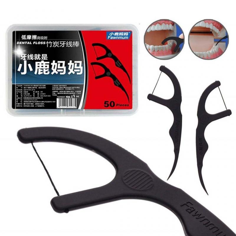 50pc/Set Black Dental Floss Teeth Stick Tooth Pick... – Vicedeal