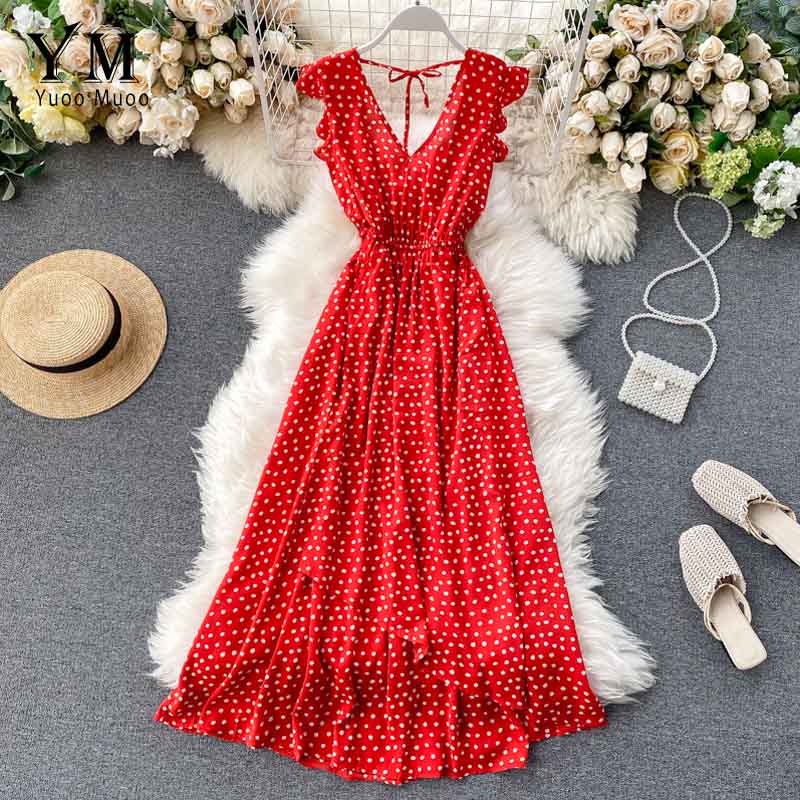 YuooMuoo V Neck Polka Dot Summer Dress Women Red B... – Grandado