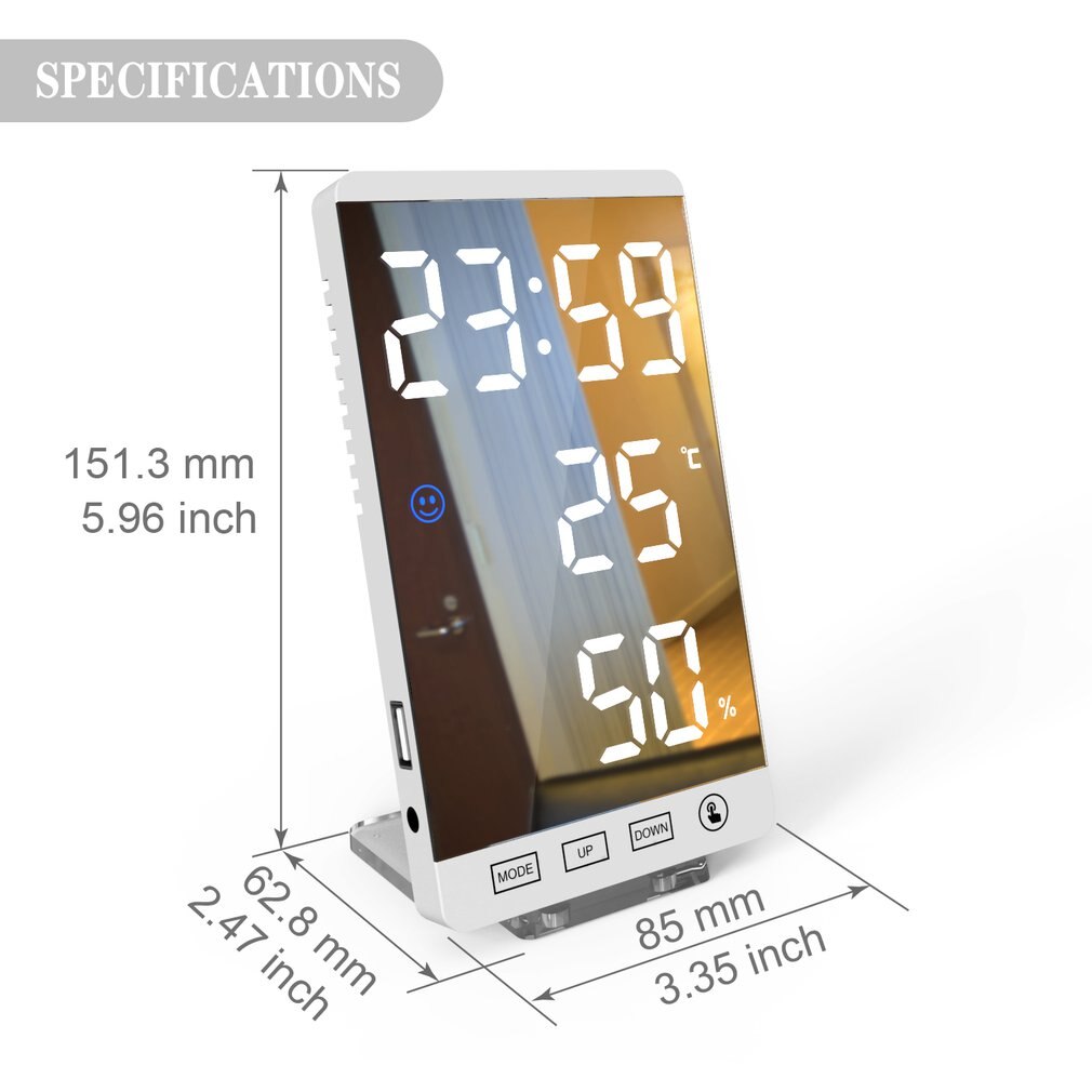 6 Inch LED Mirror Alarm Clock Touch Button Wall Di... – Vicedeal