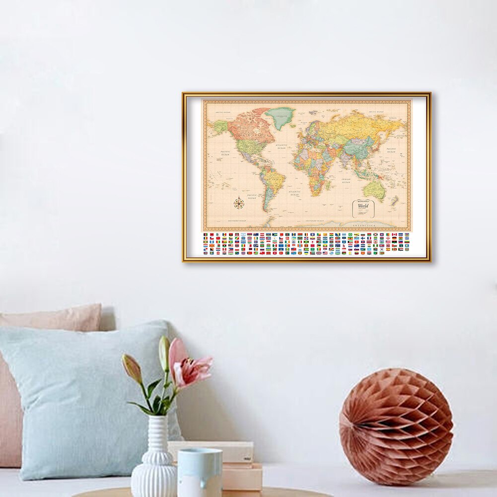 59*42cm The Vintage World Map with National Flags ... – Grandado