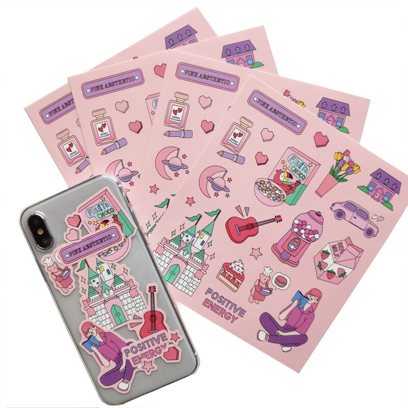 Pink Girlhood Cute Stickers Mobile phone Backgroun... – Grandado