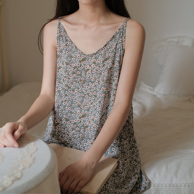 Women Sleepshirts Mini Floral Loose Backless Spagh... – Grandado