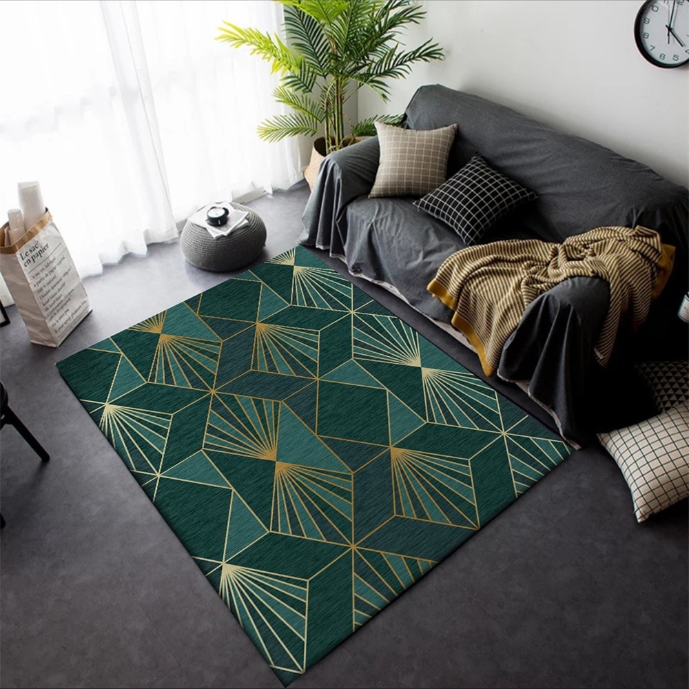 Carpet Bedroom Area Rugs Modern Gold Geometric Imi... – Grandado