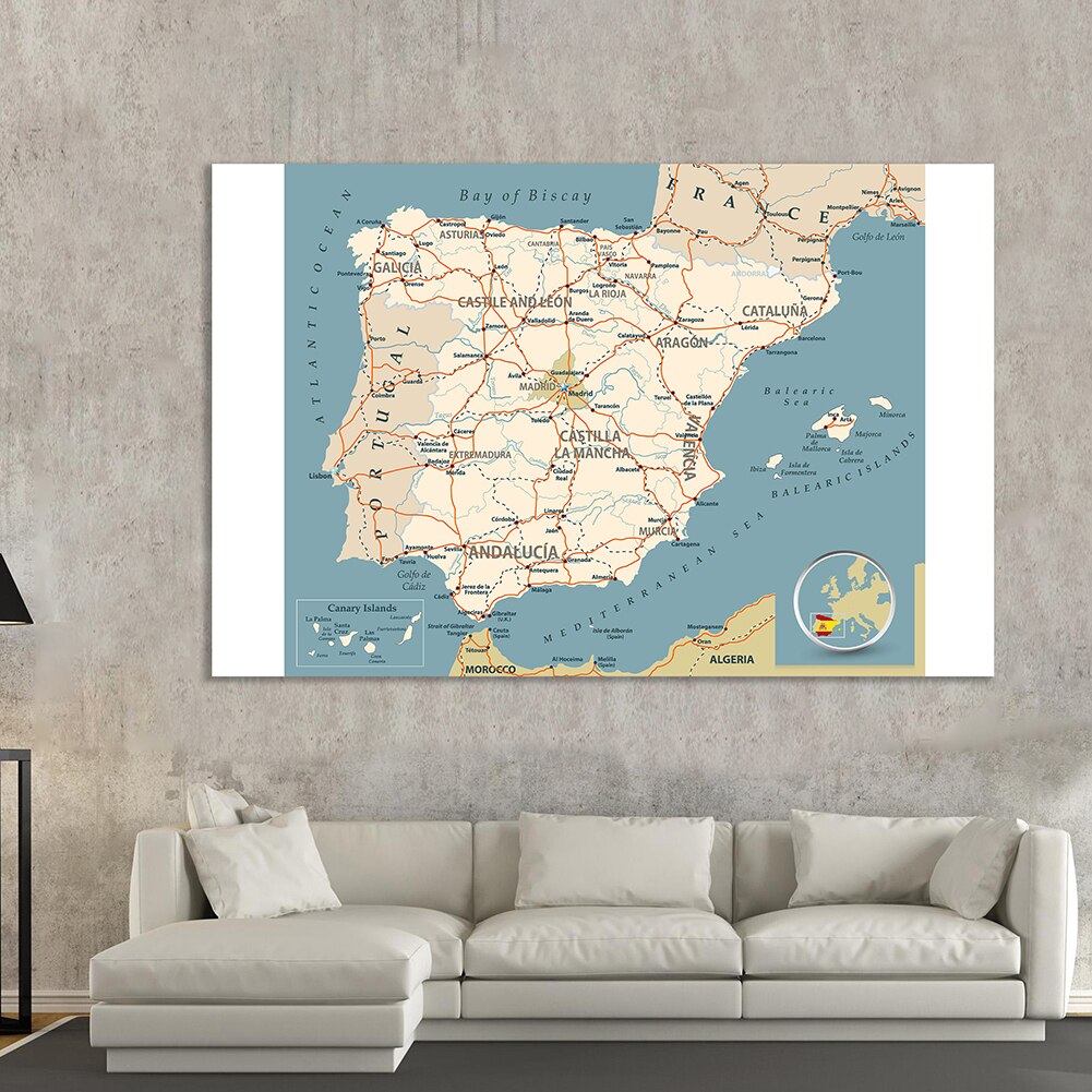 225*150 Cm The Spain Road Network Map Non-woven Ca... – Grandado