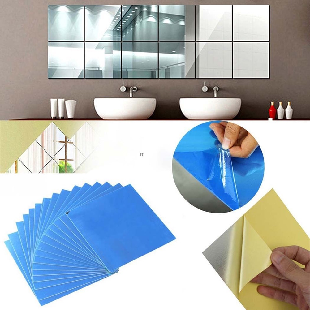 16Pcs/Set 3D Square Mirror Tile Wall Stickers Deca... – Grandado