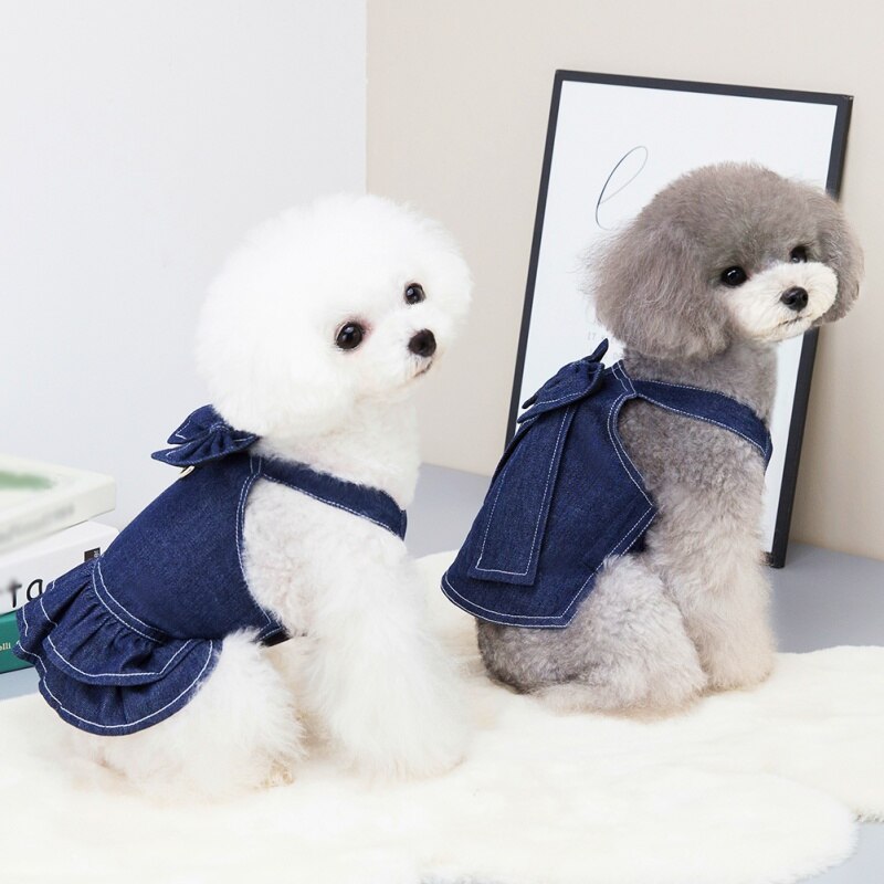 Cute Dog Dresses Summer Pet Puppy Bownot Denim Ski... – Vicedeal