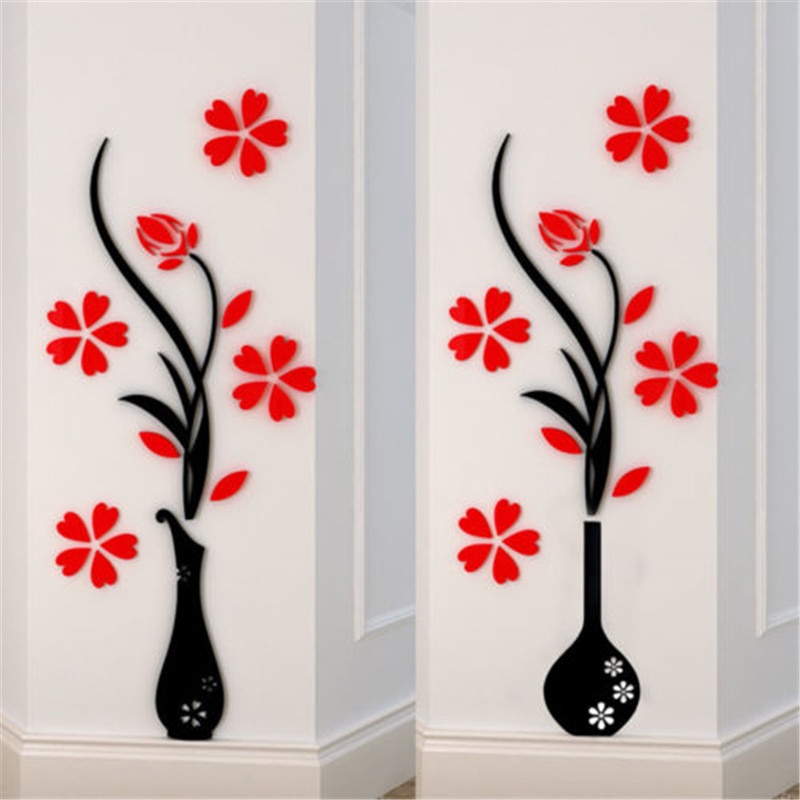 3D Vase Flower Tree Crystal Art Decal Wall Sticker... – Grandado
