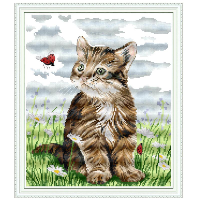 Kitten Ladybug DIY Handmade Needlework Counted 14C... – Grandado