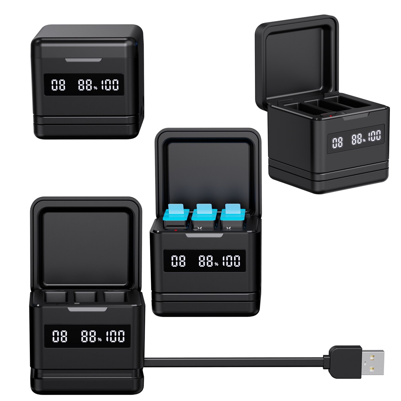 BINPAI GoPro 10/9-batterij, 3-kanaals USB en Type-... – Grandado
