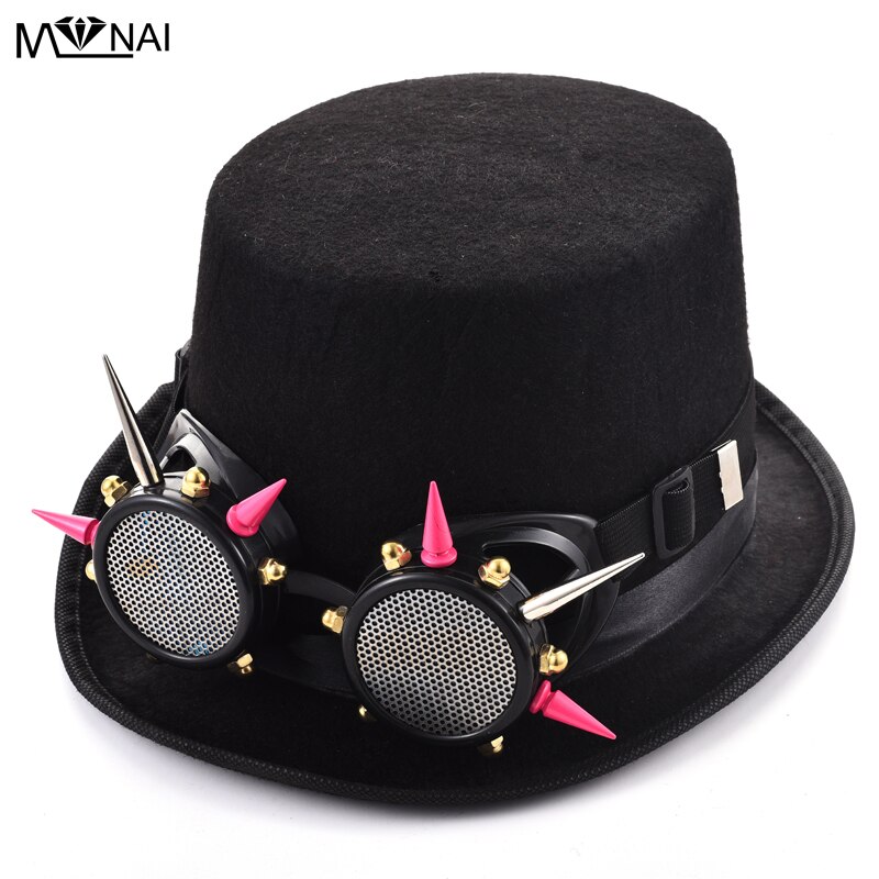 Gothic Vrouwen Mannen Black Steampunk Hoed Met Roz... – Vicedeal