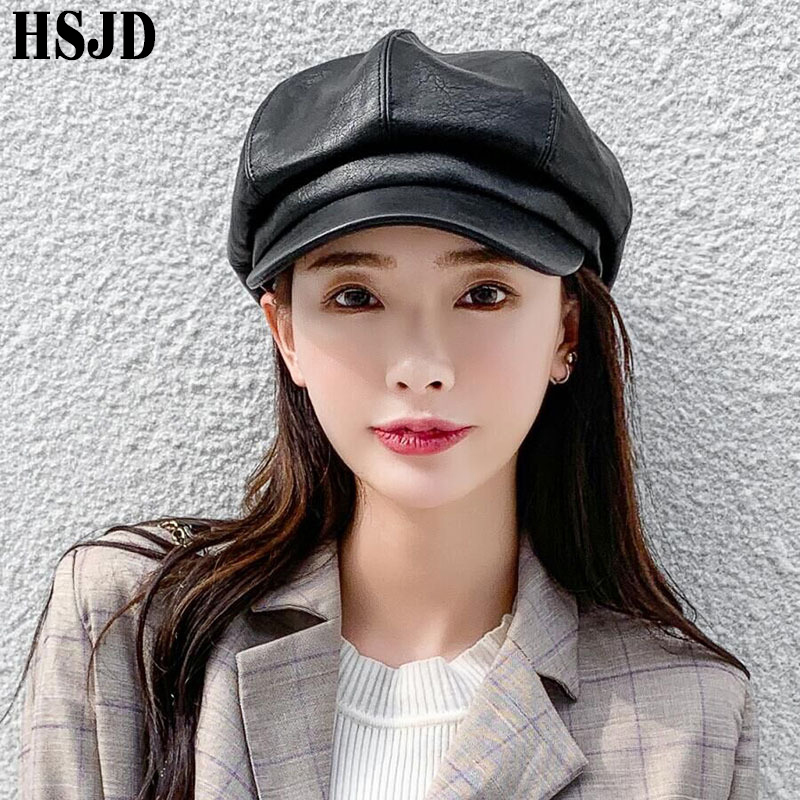 Leather Octagonal Caps Autumn Winter Hats for Wome... – Grandado