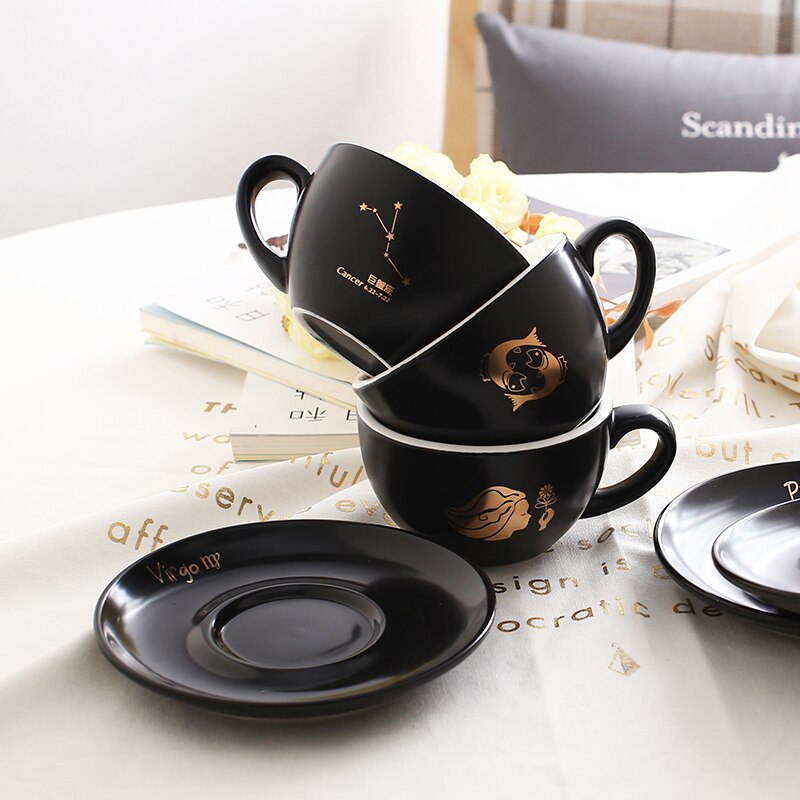 Black Ceramic Coffee Cup and Saucer Set Luxury Cap... – Grandado