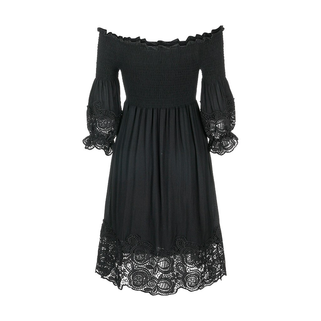 solid color lace mini dress with one shoulders Cas... – Vicedeal