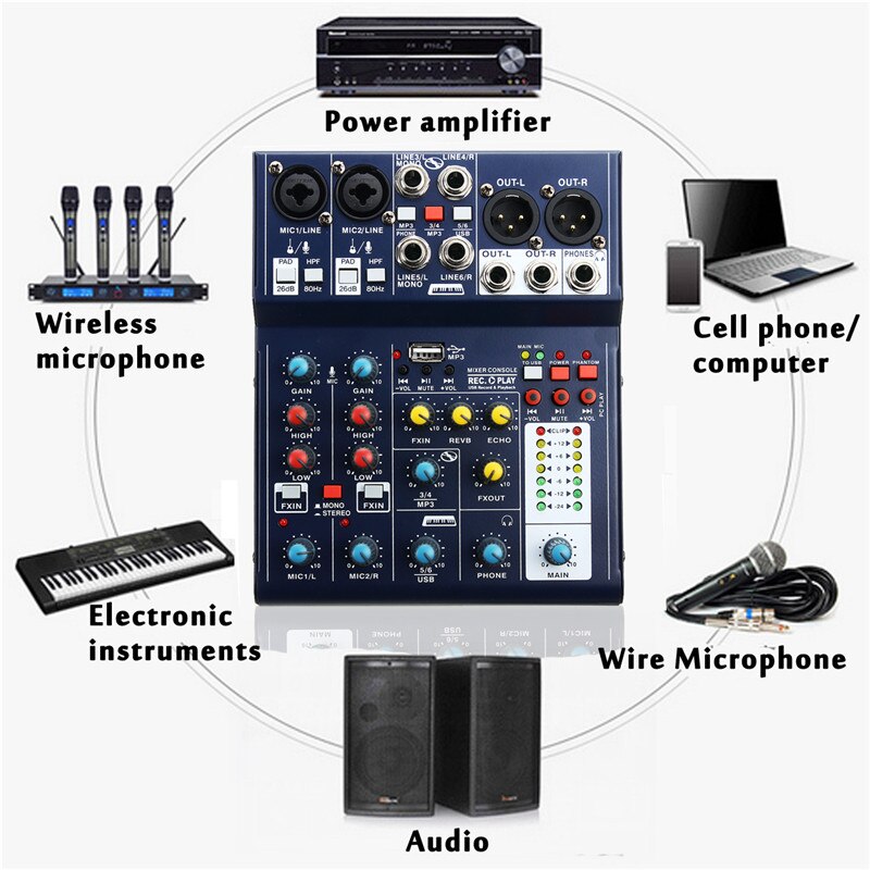 Zebra Mini mezclador de Audio 6 canales USB portát... – Grandado