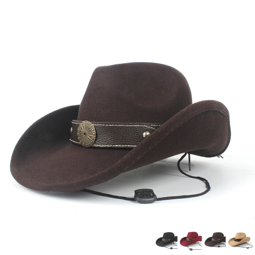 Women Men Wool Hollow Western Cowboy Hat Cowgirl h... – Grandado