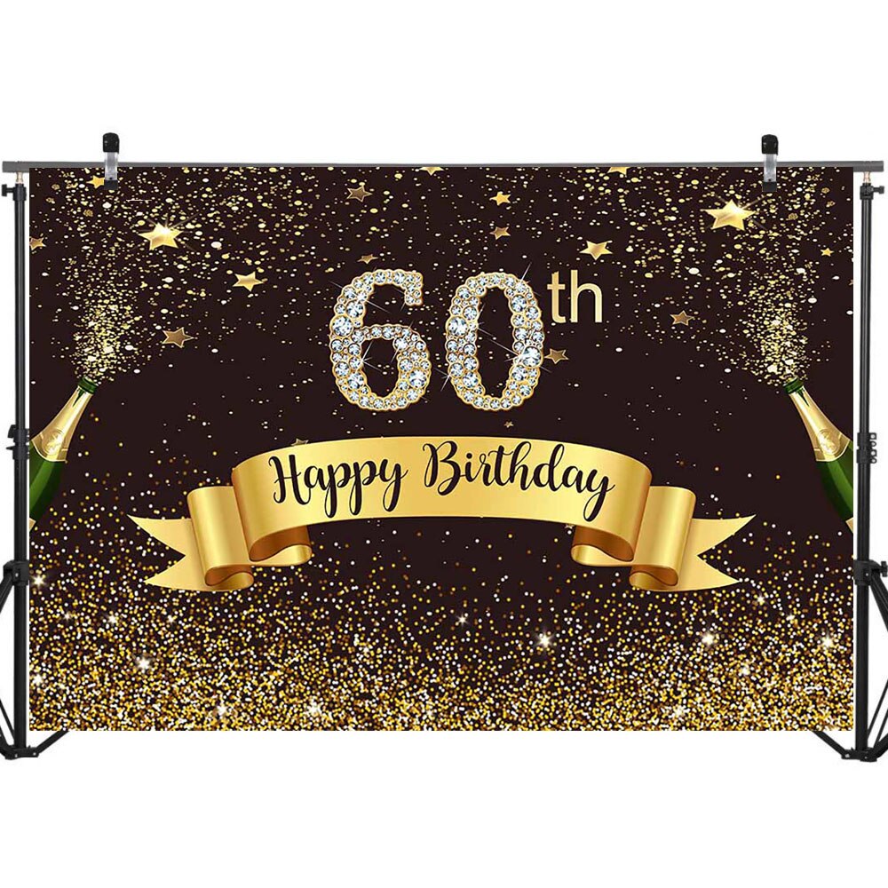 Neoback Happy 60th Birthday Photo Backdrop Gold Gl... – Grandado