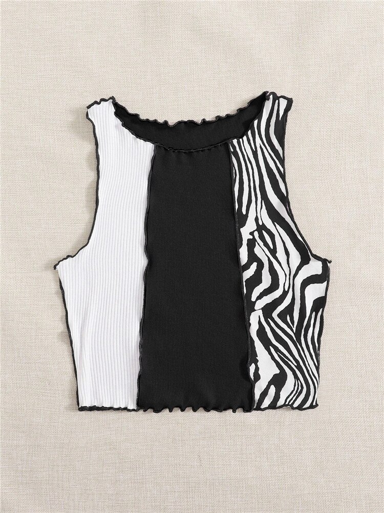 Y2K Preppy Style Zebra Stripe Print Colorblock Ruc... – Vicedeal